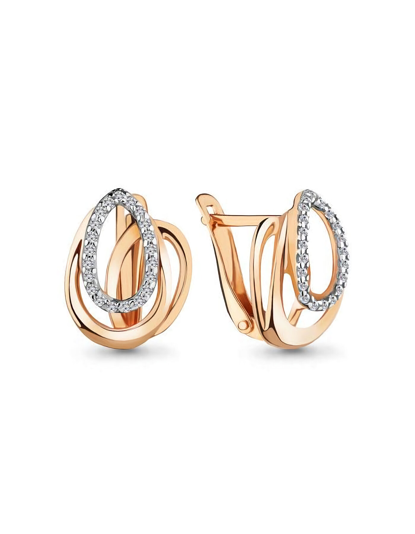 Серьги, красное золото, 585 проба, фианит