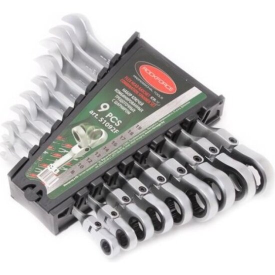 Набор ключей Rock Force RF-51092F комбинированных, трещоточных, с шарниром, 8-19мм, 9 предметов