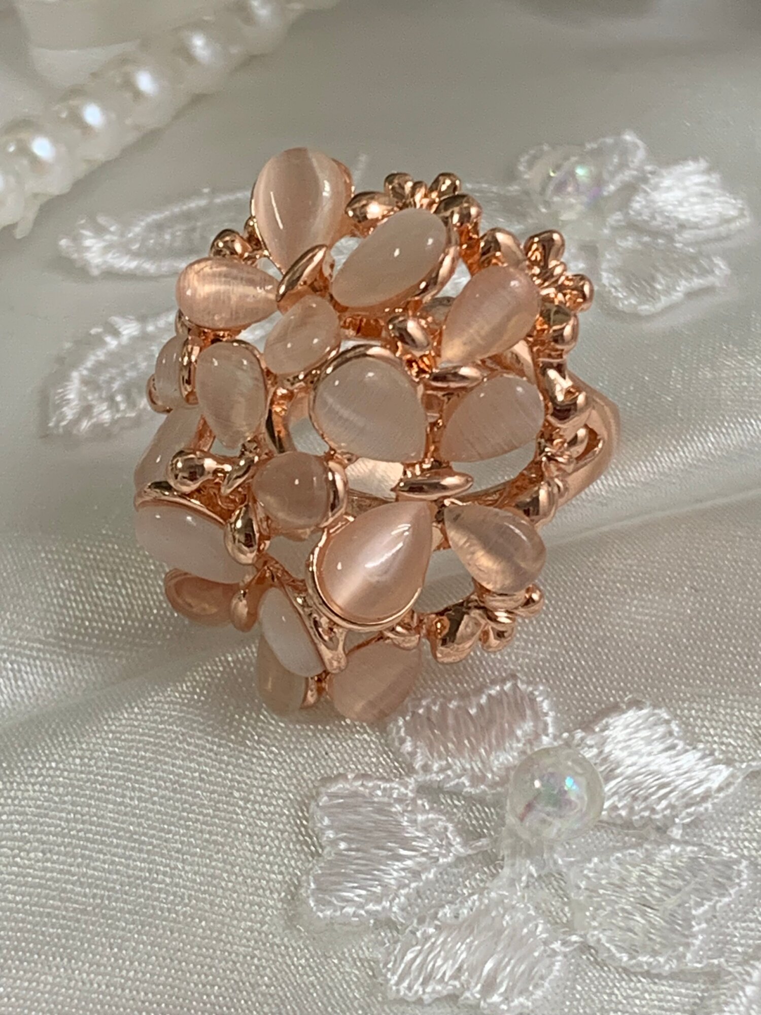 Кольцо переплетенное, опал синтетический