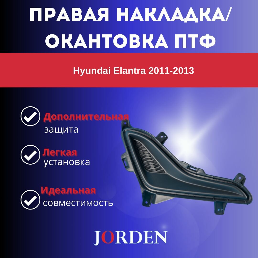 Заглушка птф рамка противотуманной фары правая для автомобиля Hyundai Elantra MD 2011-2013 865643X700 Хендай Элантра Jorden JH02ELT13004R