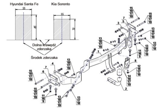 Фаркоп на Hyundai Santa Fe III (DM) 09/2012-2018, Kia Sorento II 11/2012-2020 (паспорт и сертификат в комплекте)(без электрики) Steinhof. K-035