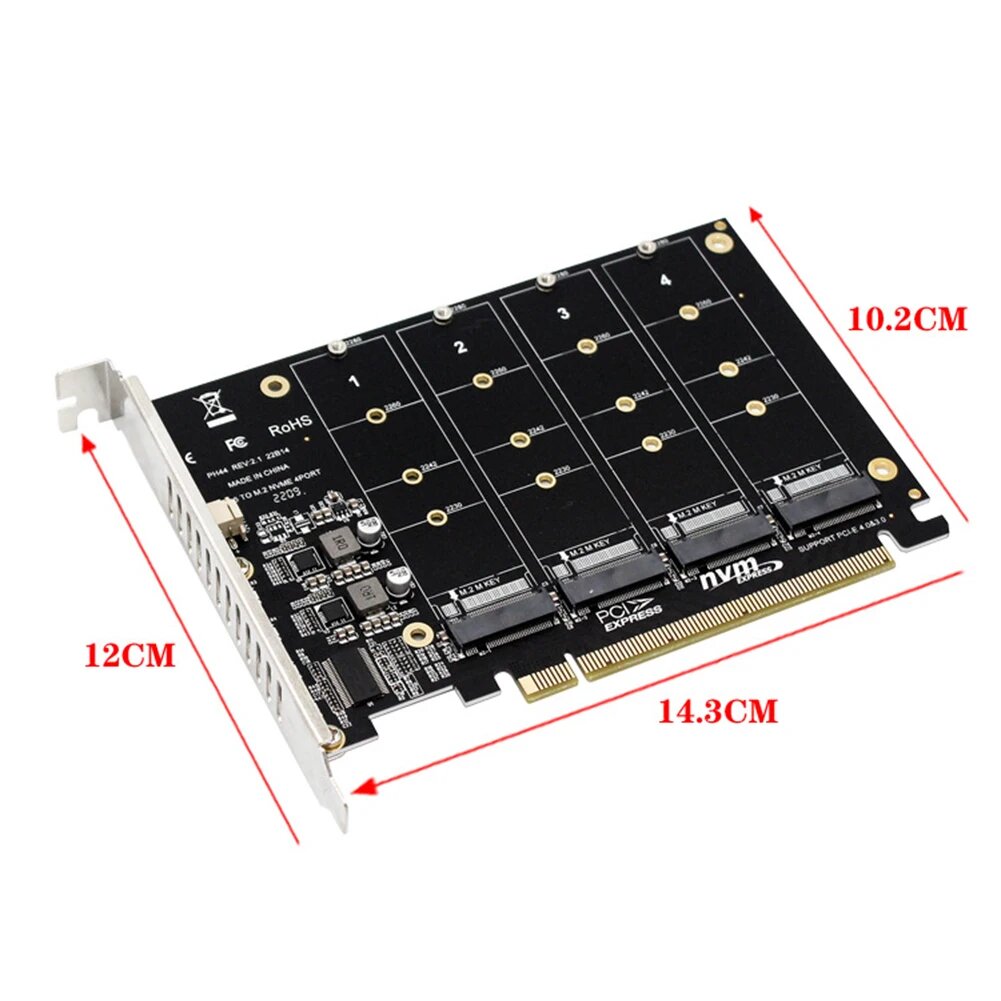 4-портовый конвертер M.2 NVME SSD в жесткий диск PCIE X16, 4X32 Гбит/с, считыватель карт расширения, поддержка светодиодного индикатора 2230/2242/2260/2280