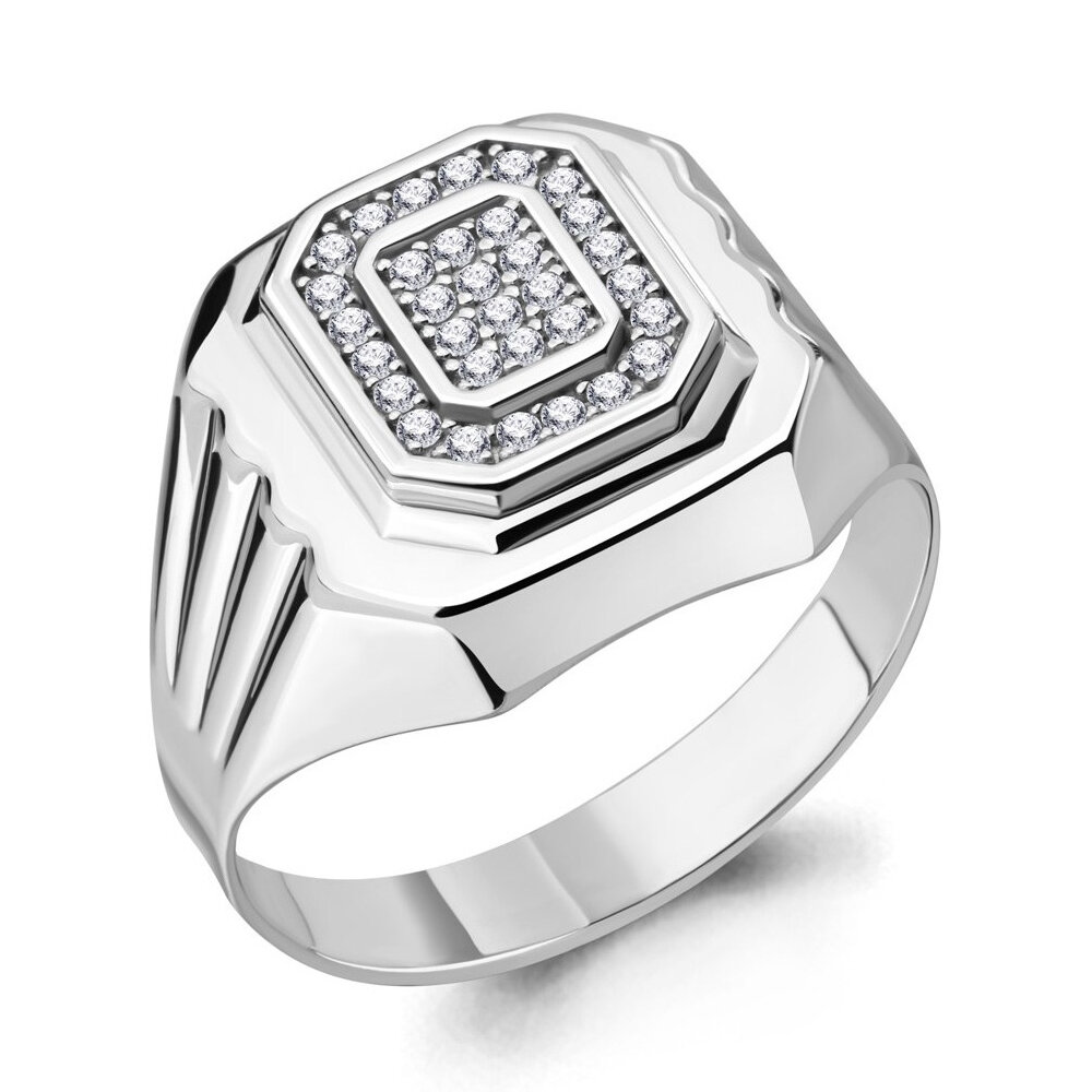 Печатка, серебро, 925 проба, фианит