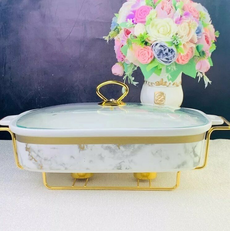 Мармит 38х23см со стеклянной крышкой на подставке Фарфор 133-246 118-133-246