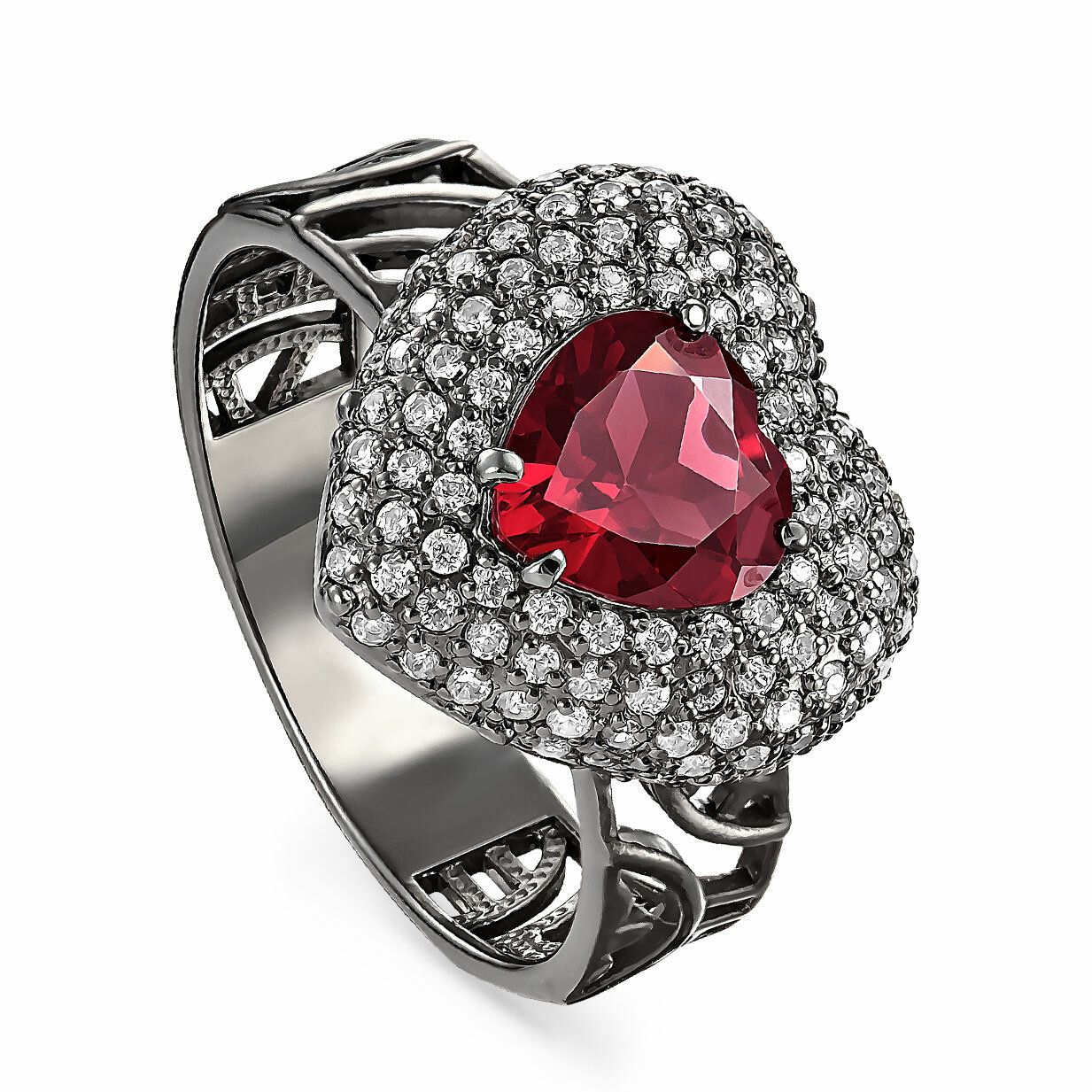 Кольцо тонкое, серебро, 925 проба, фианит, родолит