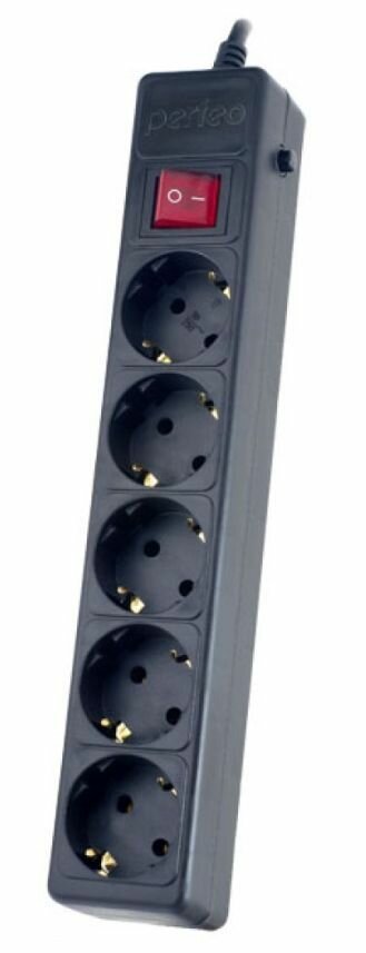 Сетевой фильтр Perfeo Power+ PF-PP-5/5,0-G (PF_A4668) черный - 5 розеток, 10 А, кабель - 5 м