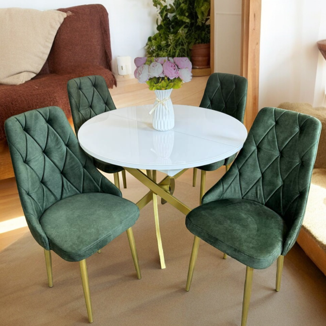 Обеденная группа NGVK Лакшери белый стулья Кресло оливковый