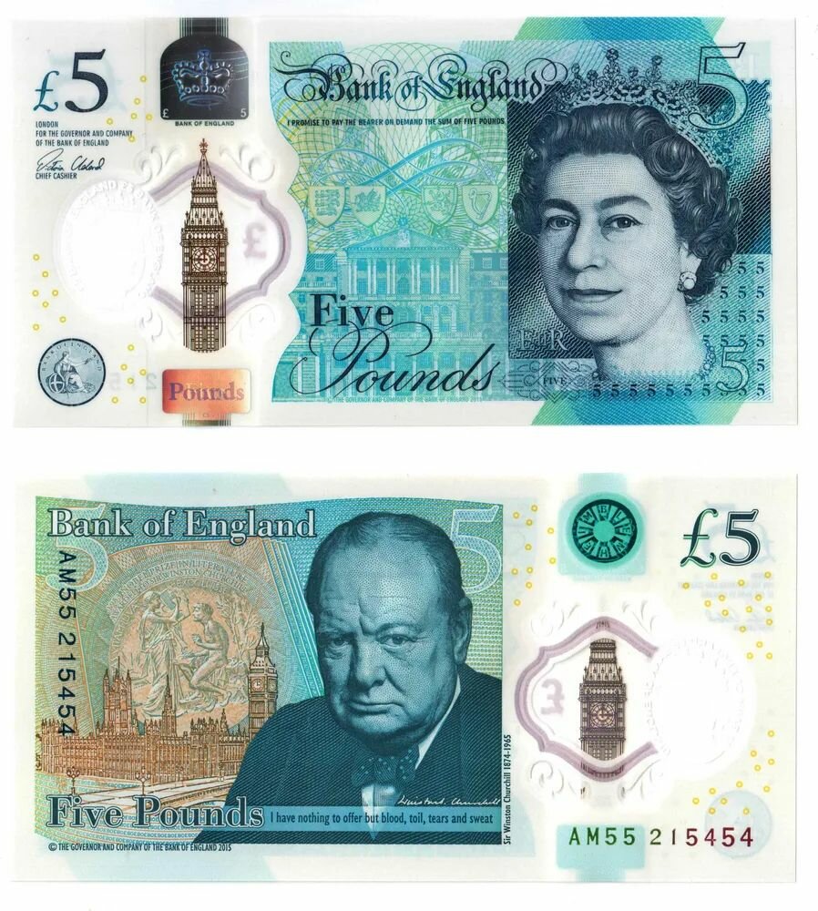 Банкнота Великобритания 5 фунтов FINE POUND 2015 год Uncirculated (UNC) Pick 394