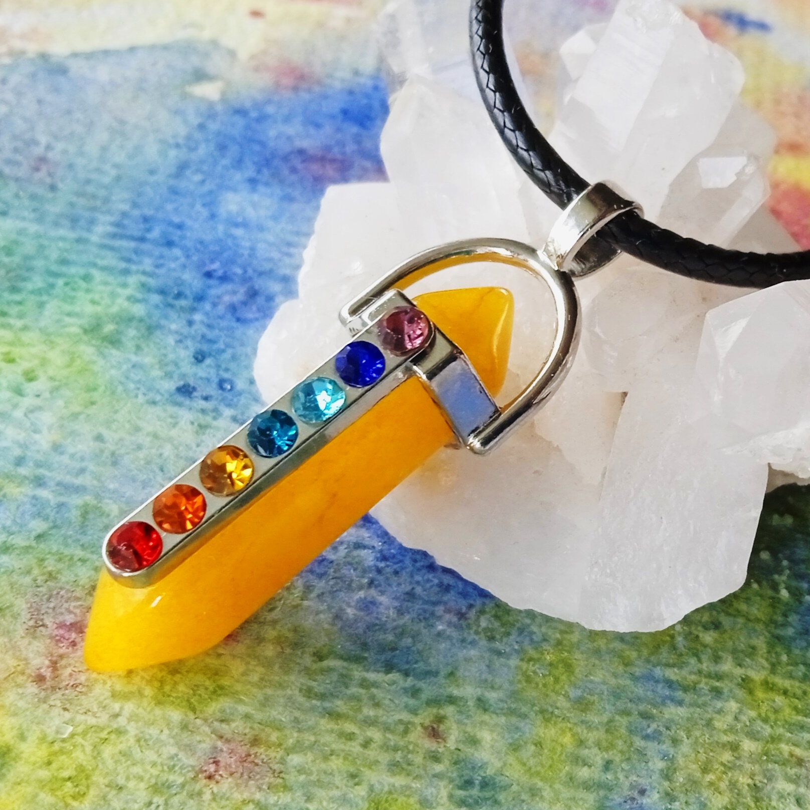 Маятник подвеска 7 Чакр Желтый агат на шнурке, оберег, биолокация, гадание, диагностика организма, поиск клада