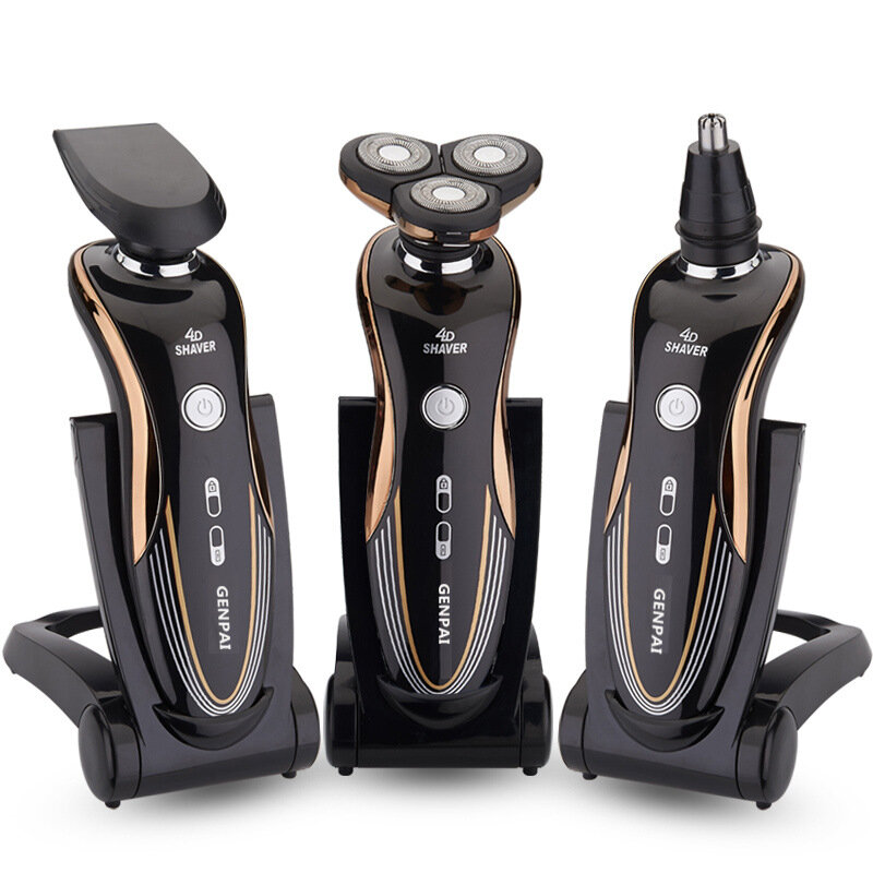 Электробритва для крупного плана, перезаряжаемая бритва для бритья, моющаяся для всего тела, вращающаяся головка с тремя лезвиями, многофункциональная
