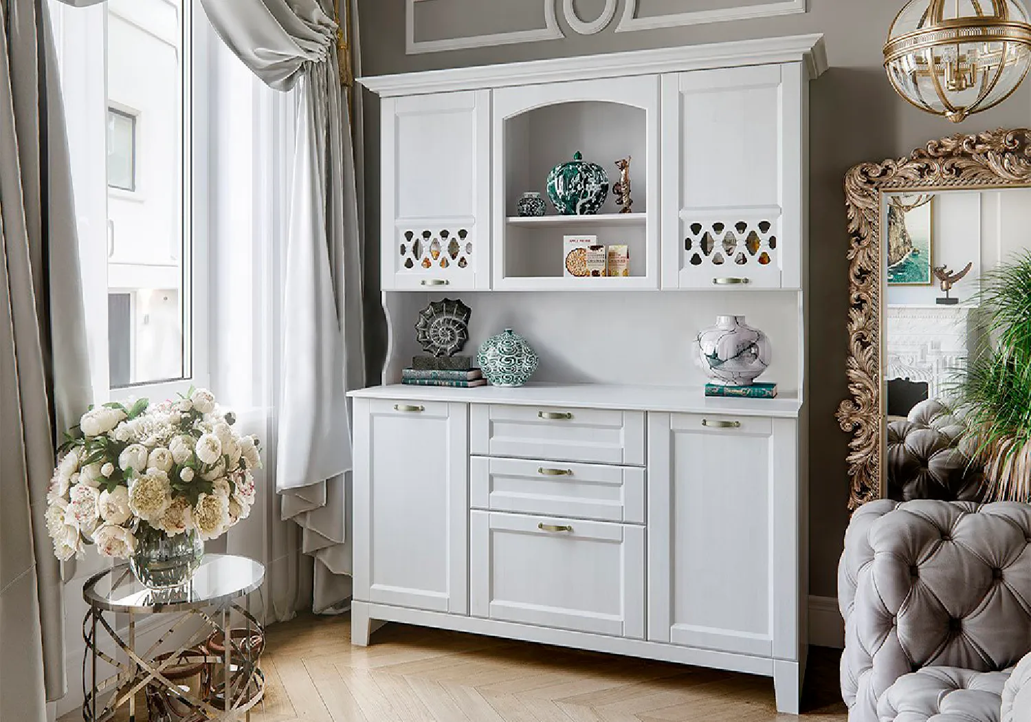 Буфет для кухни Милано фасады МДФ цвет белый, размер 1640 × 2017 × 600 мм