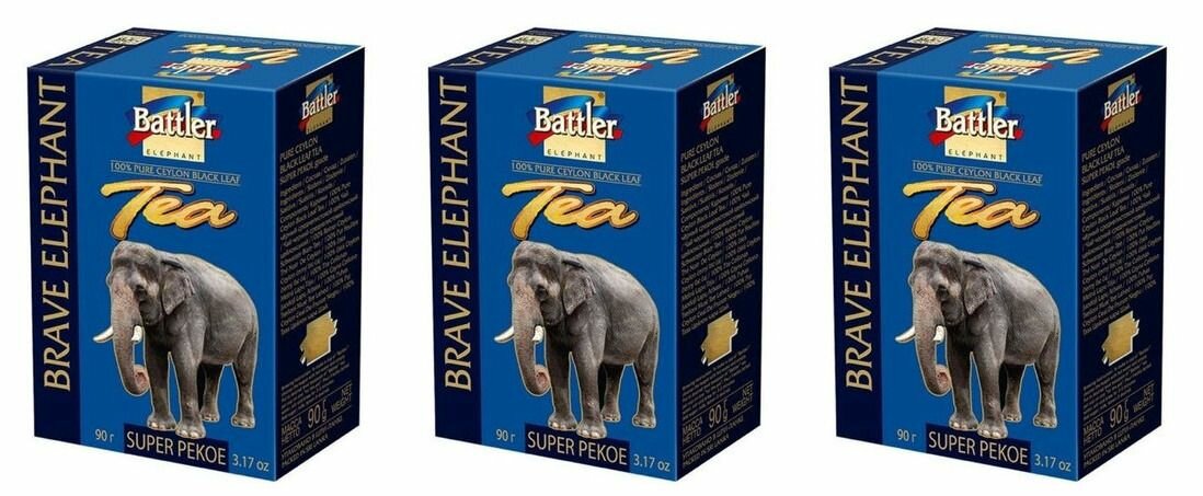 Battler Чай черный листовой Черный слон Храбрый слон, 90 г, 3 упаковки