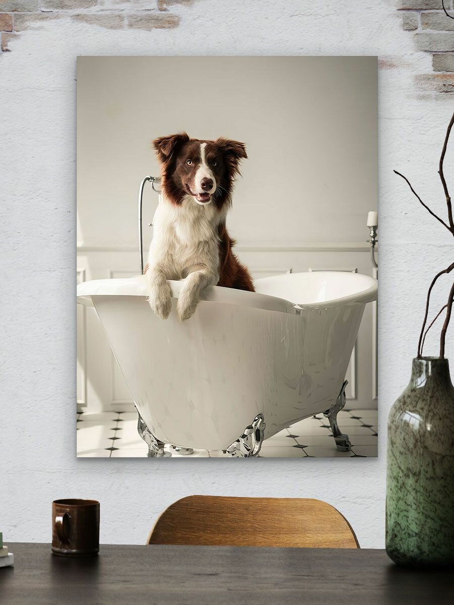 Картины для интерьера 30х40 Собака в ванной бордер колли