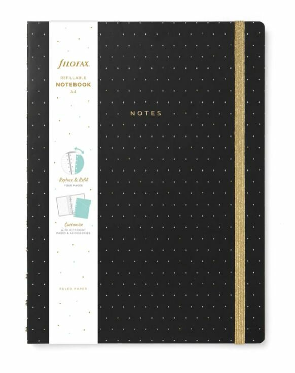 Блокнот в линейку FILOFAX Moonlight А4 со съемными заменяемыми листами, 112 страниц, черный