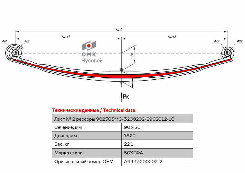 Лист №2 Рессора передняя для Mercedes Actros 3328-3357, Atego 3 листа