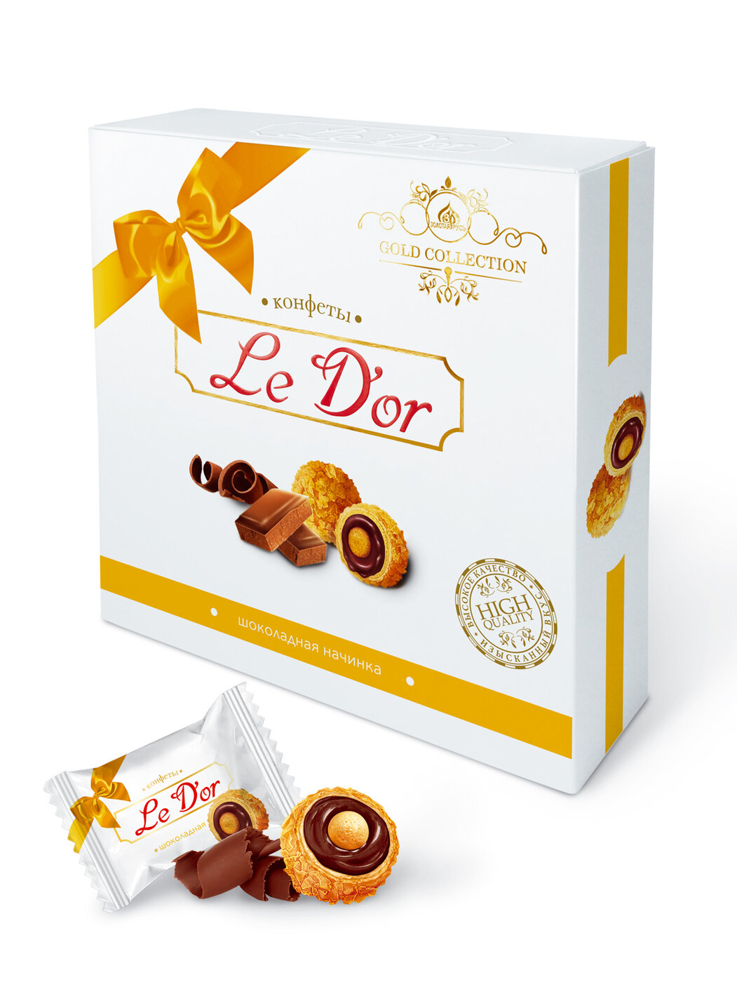 Шоколадные конфеты " Le D'or " (ЛеДор) с шоколадной начинкой, 2 упаковки по 150 гр, Золотая Русь