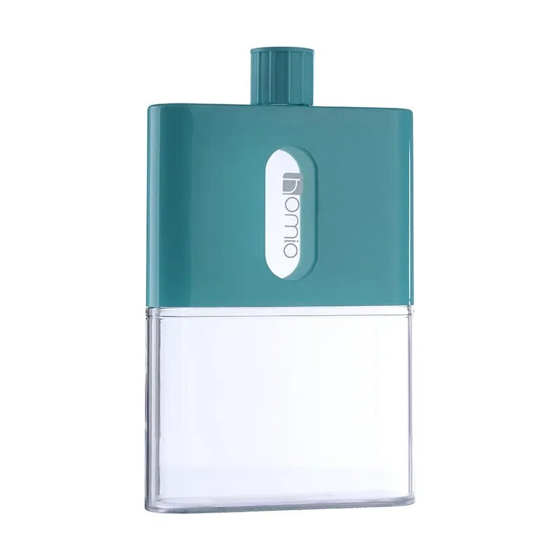 Пластиковая плоская бутылка для воды 500 мл Бирюзовый, Flat Water Bottle
