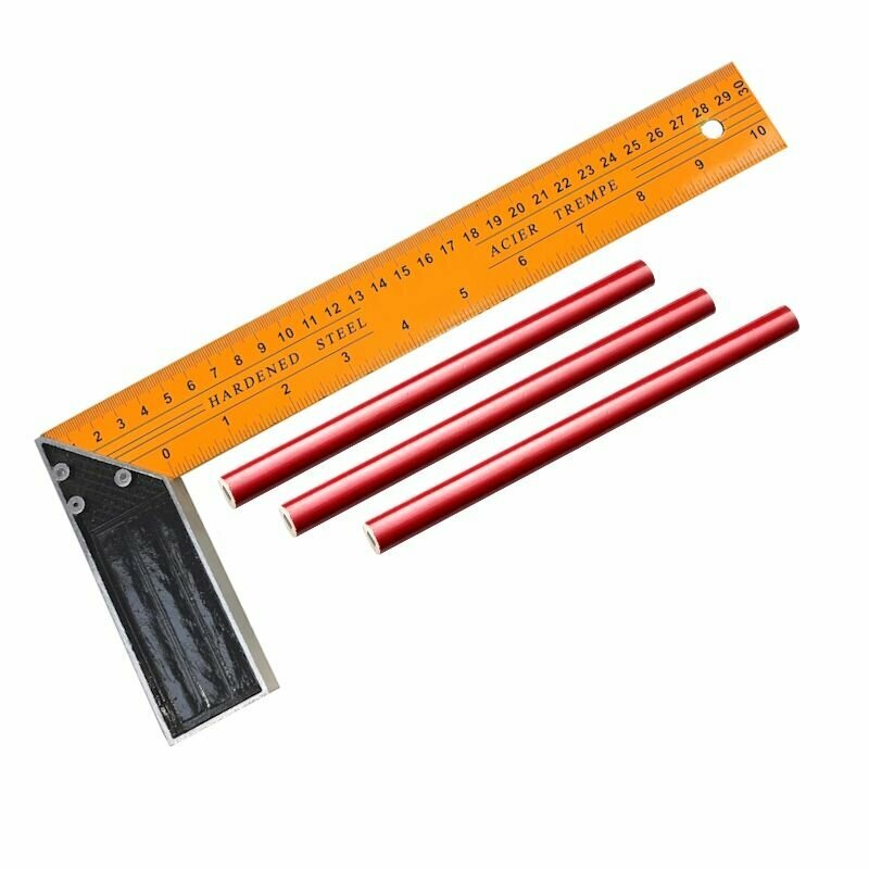 Металлический угольник 30 см и 3 карандаша 18см для разметки