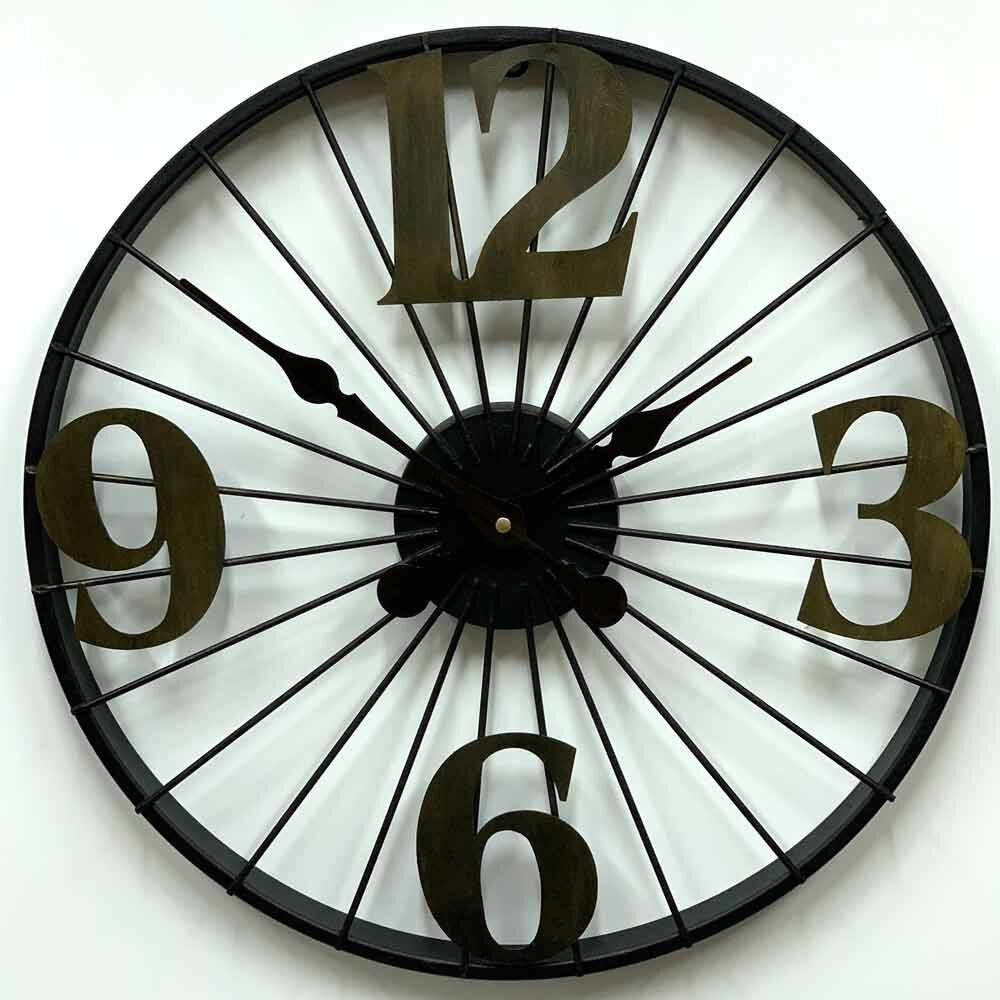 Часы настенные бесшумные DM-60-Black PG с серебристой патиной