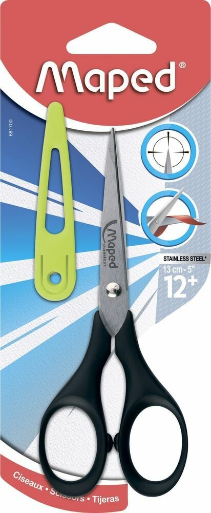Ножницы 13 см, MAPED PRECISE, с острыми концами для точности, с защитным пластиковым футляром, симметричные, в блистере