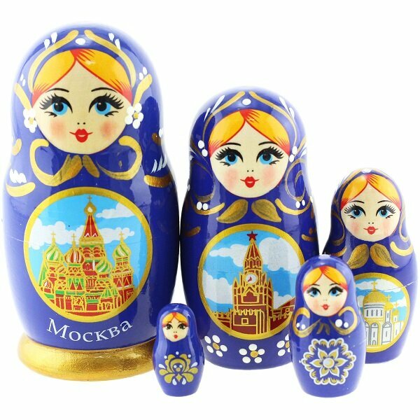 Матрёшка 100*55 мм столица россии москва 5-И кукольная синяя