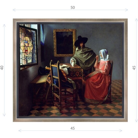 Картина Декор Депо Яна Вермеера Бокал вина Матовый холст в раме 45х50 см