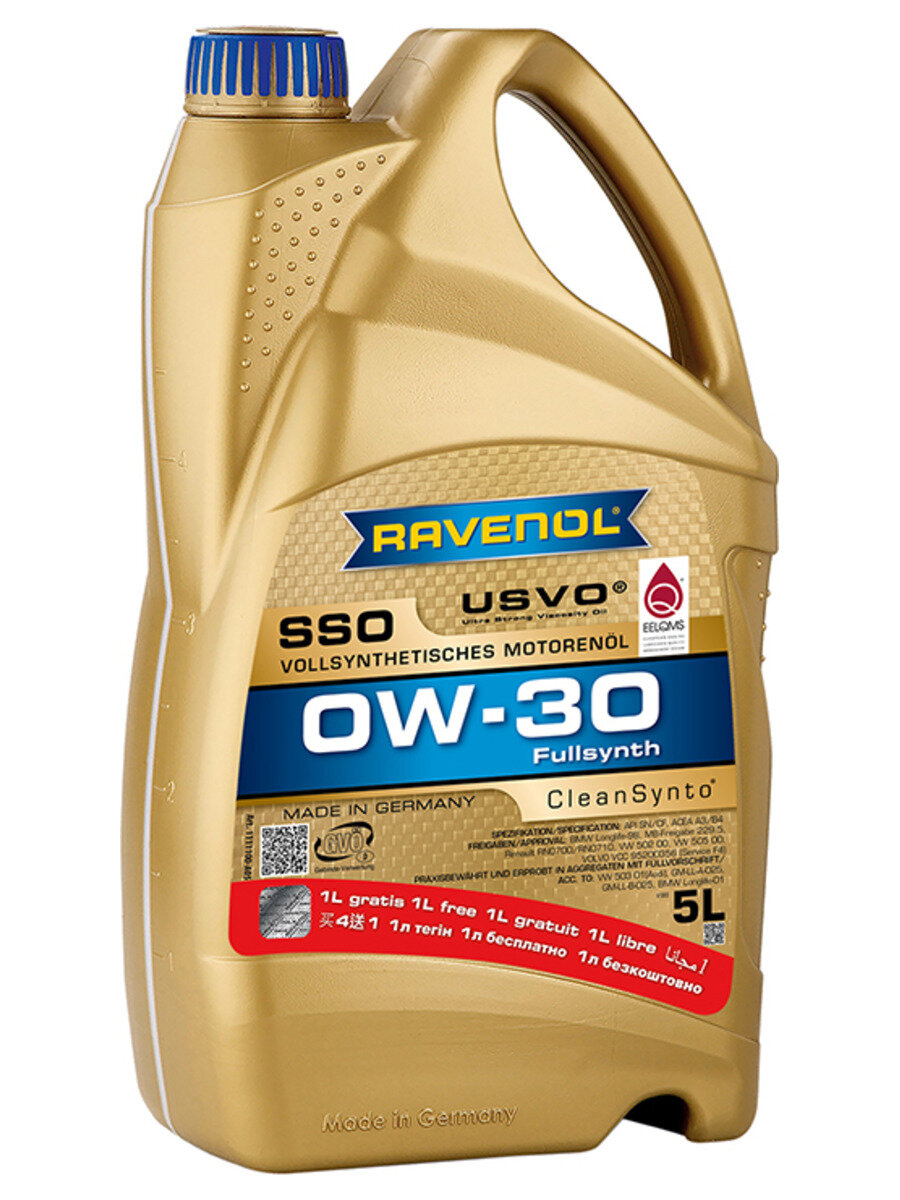 Моторное масло RAVENOL SSO SAE 0W-30 (5 л) 4+1