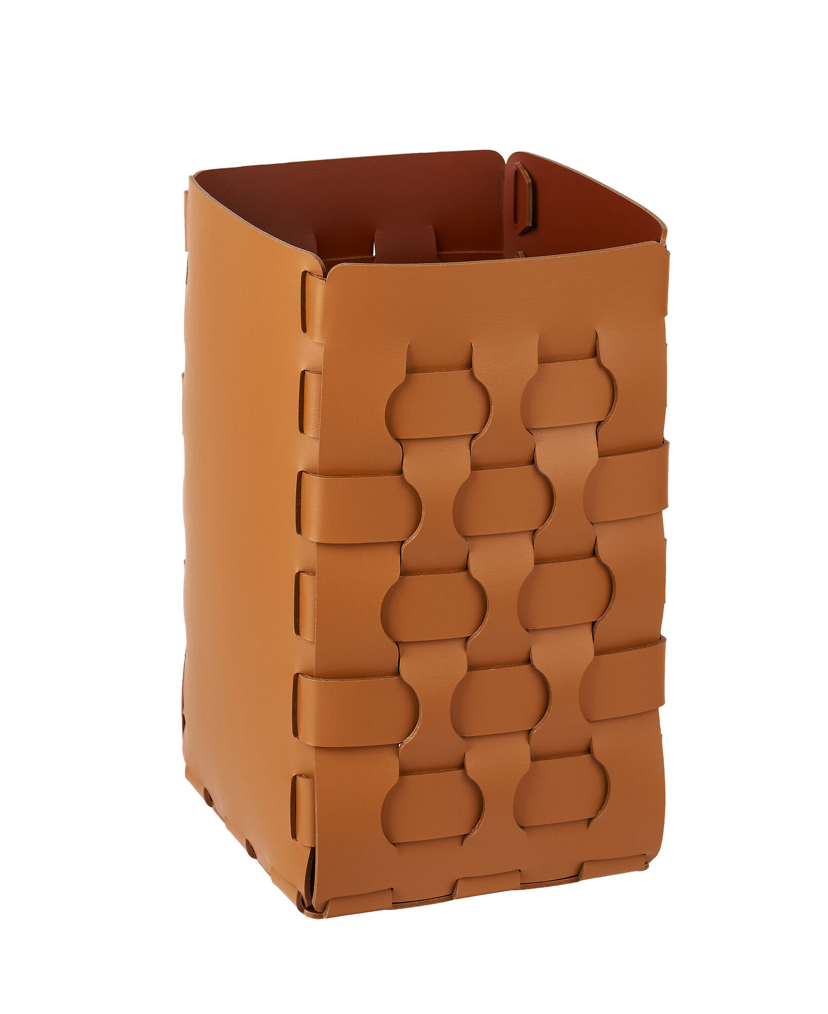 Мусорное ведро из натуральной кожи, плетение Dubai, оранжевое, 20x20x35 см