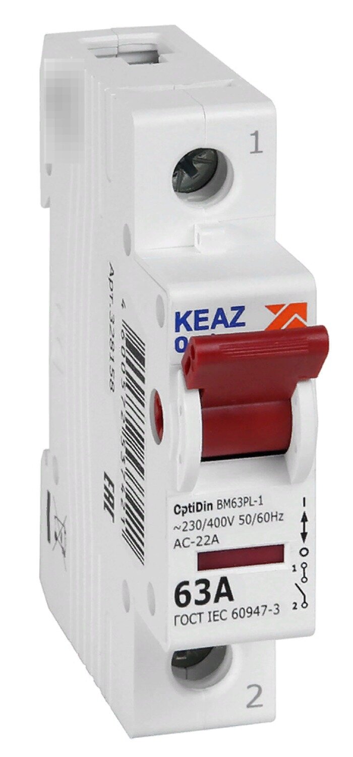 Выключатель нагрузки КЭАЗ OptiDin BM63PL-163-УХЛ3 модульный, 1P 63А, 328158 / переключатель