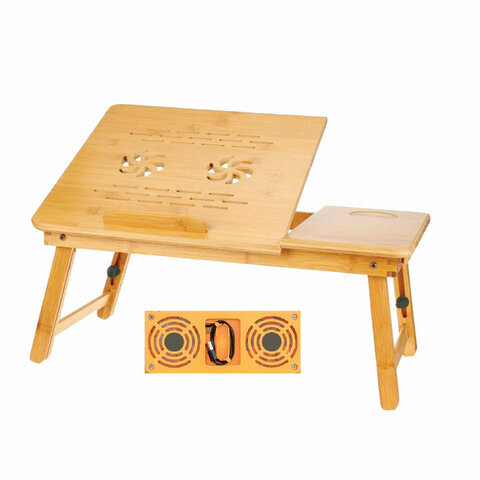 Столик бамбуковый складной для ноутбука/завтрака (50х30х25 см), с охлаждением, DASWERK, 532583