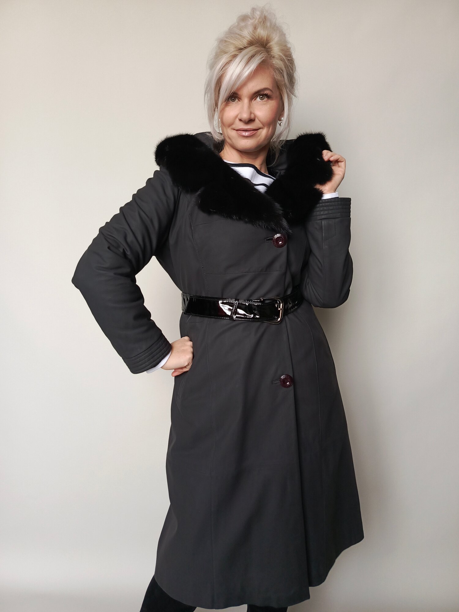 Женский плащ IVAGIO из натуральной кожи матового цвета р.44-46 /10751/