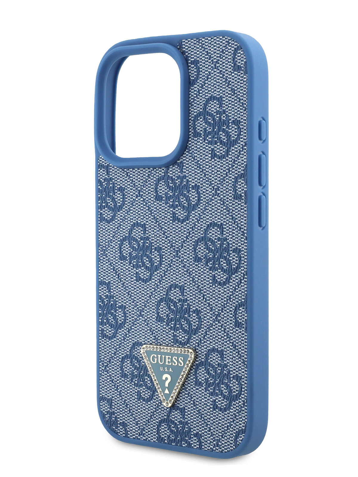 Guess для iPhone 16 Pro чехол PU 4G Triangle Diamond metal logo Hard Blue