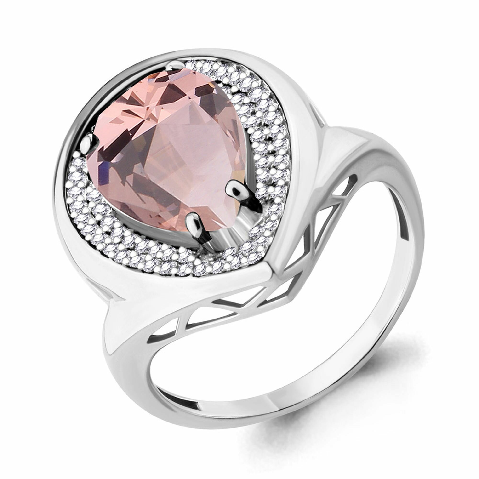 Кольцо, серебро, 925 проба, родирование, морганит, фианит