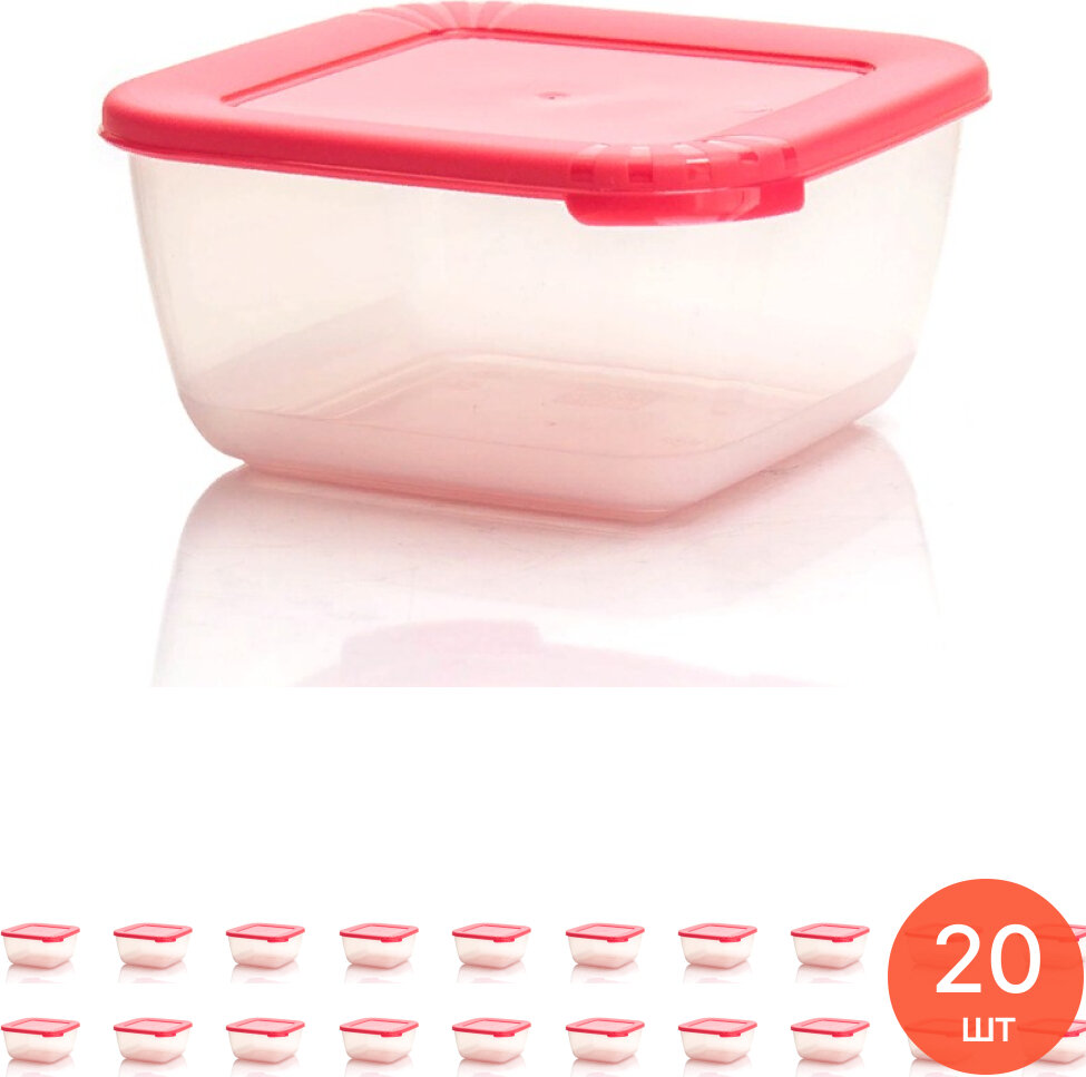 Контейнер для хранения продуктов Полимербыт Лайт полипропилен с крышкой, прозрачный 11.5×11.5×5.5см объем 0.46л / емкость герметичная для СВЧ (комплект из 20 шт)