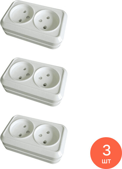 Розетка силовая штепсельная TDM Electric / ТДМ Электрик Ладога 2П 10А IP20, белая 2-местная, открытая установка SQ1801-0017 / электрооборудование (комплект из 3 шт)