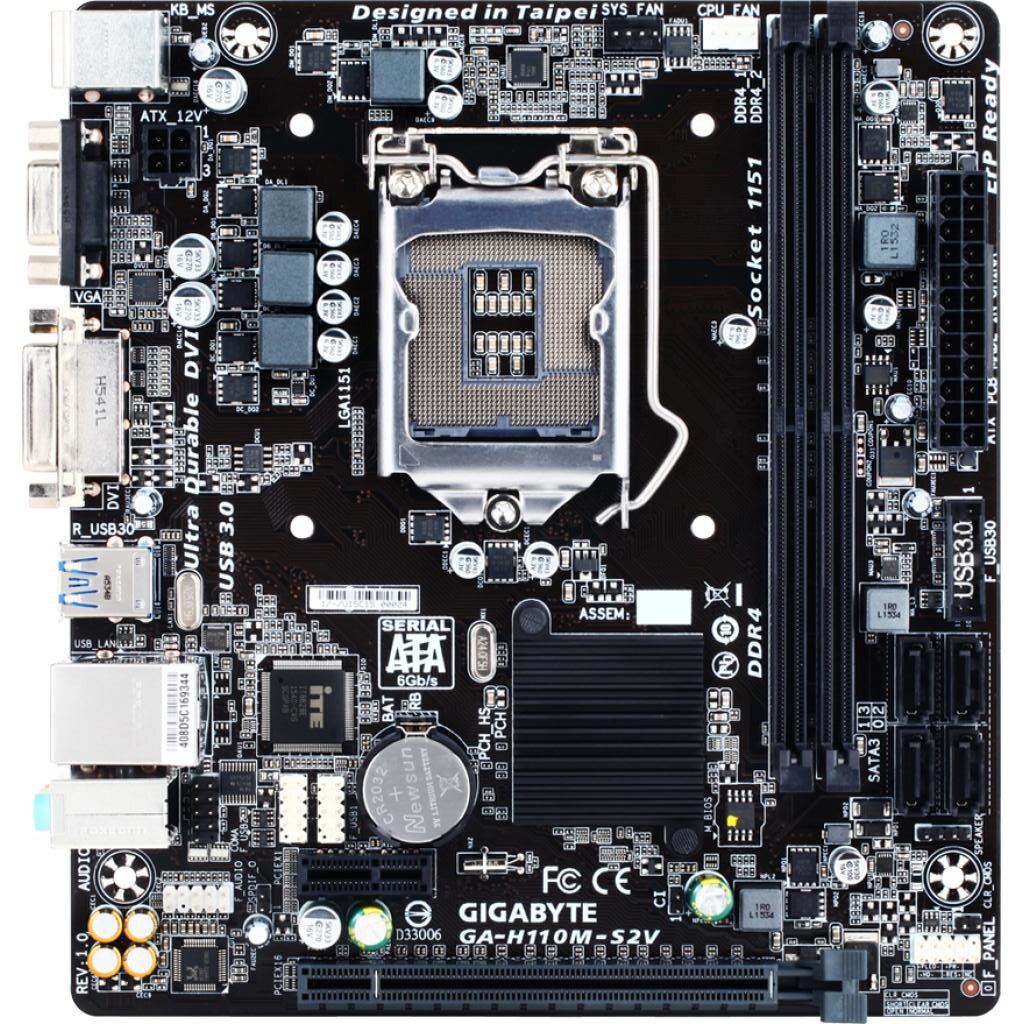 Материнская плата S-1151 Gigabyte GA-H110M-S2V, H110/2xDDR4/SATA/Lan/USB3.0/DVI-D/VGA/Sb/mATX