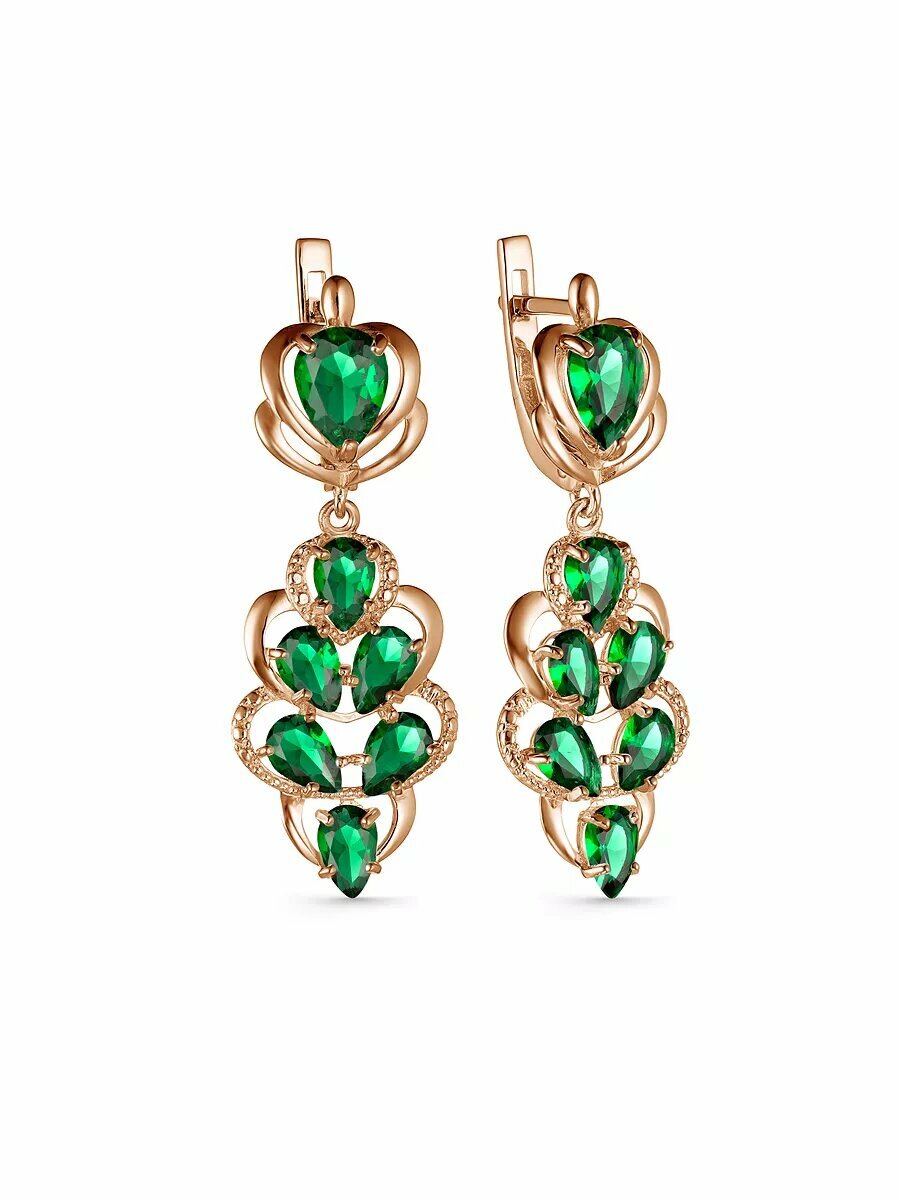 Серьги, красное золото, 585 проба, изумруд, изумруд синтетический, бриллиант