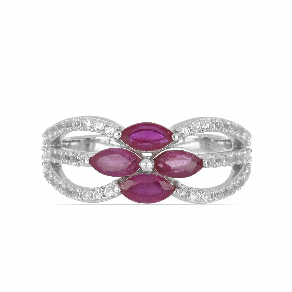 Кольцо, серебро, 925 проба, родирование, рубин, топаз