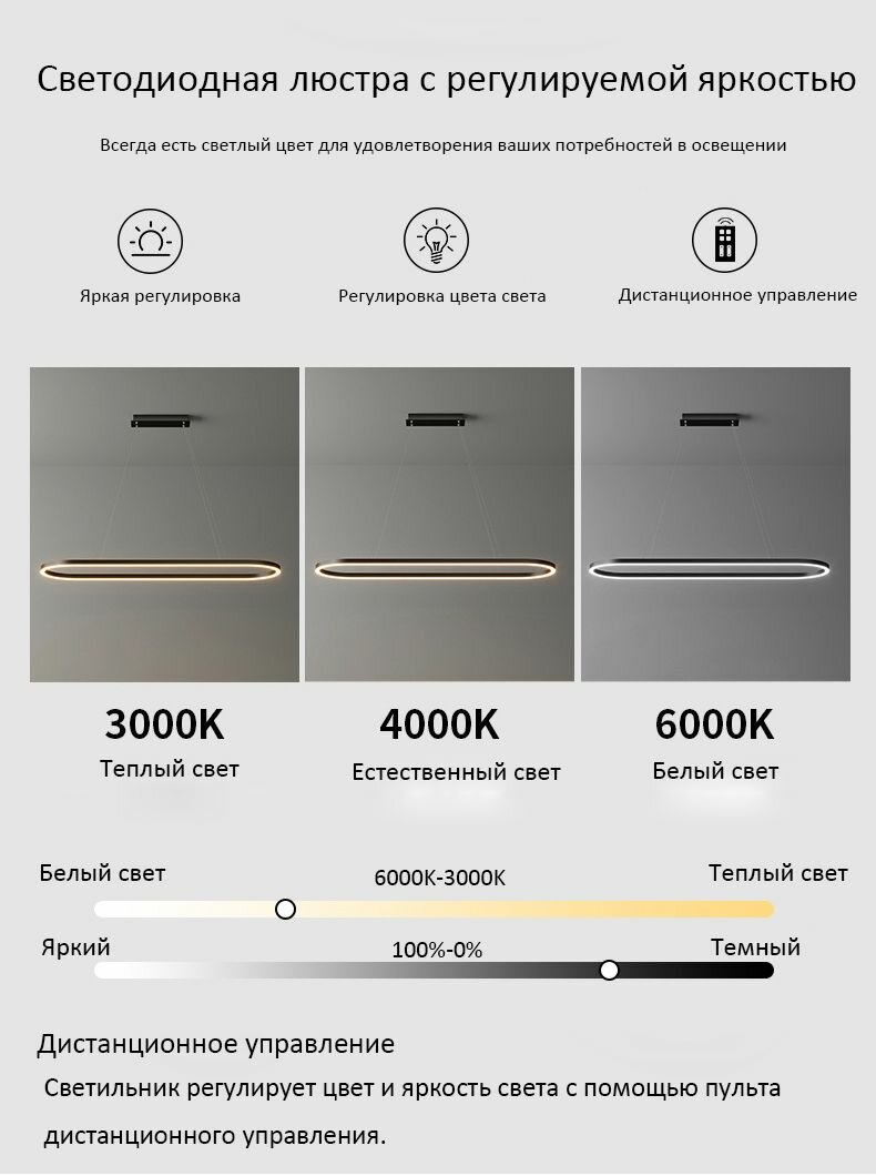 Подвесной светильник, IWANTDO, Регулируемый по высоте, для Столовая Бар Офис Магазина, Люстра, BDDD112, Черный L120см — фото 1