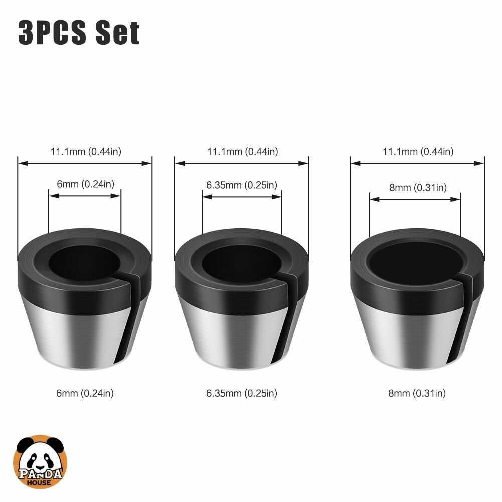 Цанговый зажим для кромочного фрезера 6 6.35 8 мм комплект из 3 штук быстрая смена фрезы надежная фиксация сверла универсальная цанга для станка