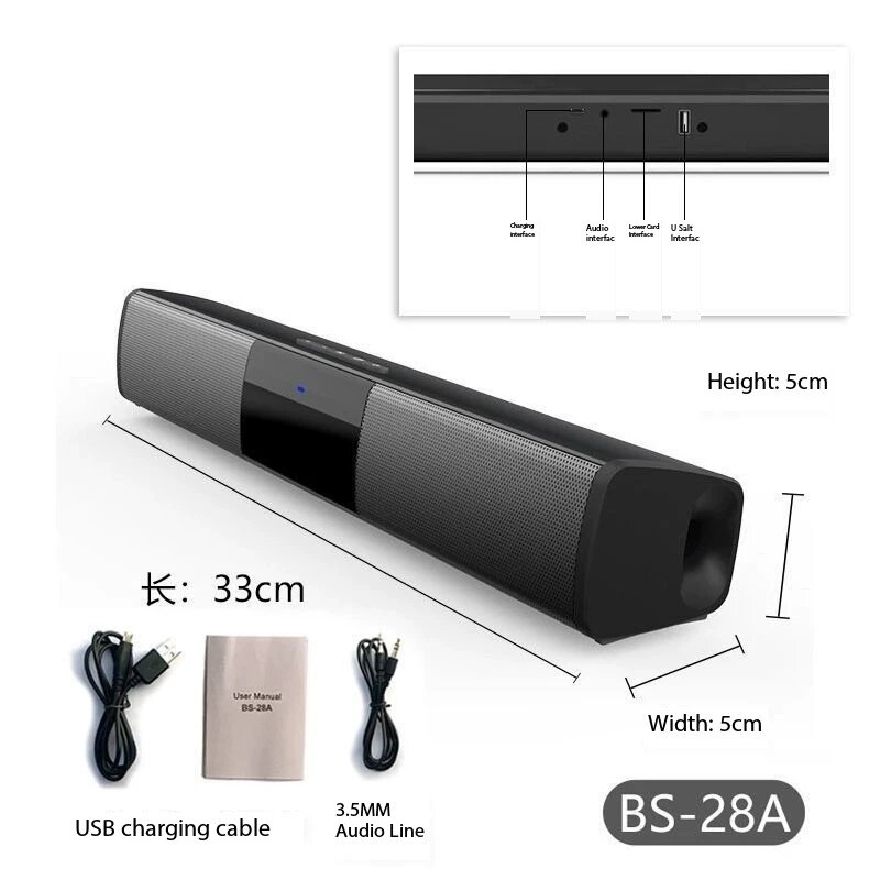 HONOURSACY Bluetooth Звуковая панель 40 Вт BS28A 330x50x50mm