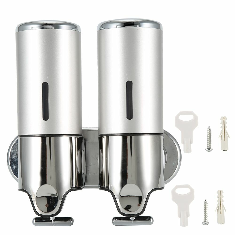 Настенный дозатор жидкого мыла для туалета в отеле, ручной дозатор шампуня для душа и ванной комнаты, 6030 серебряные двойные чашки