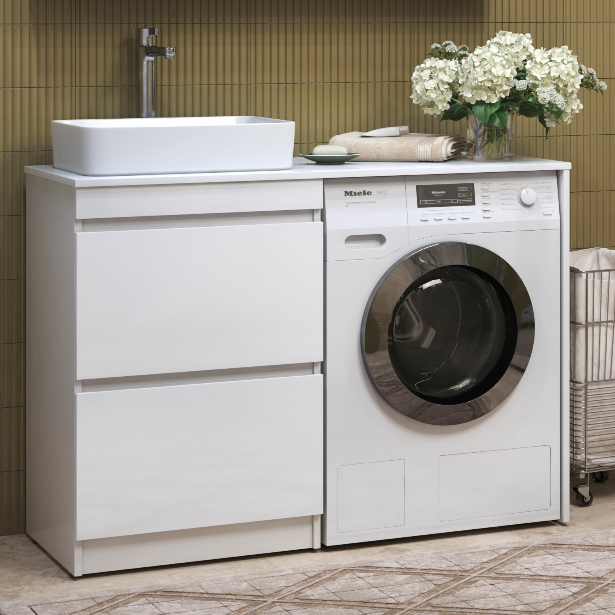 Тумба Urban 600-0-2 для стиральной машины с раковиной и столешницей