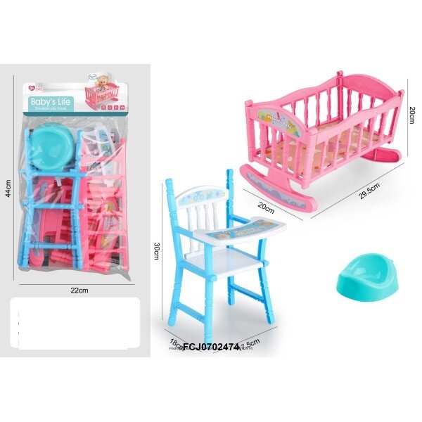 Мебель для кукол Китайская игрушка1 кроватка, стульчик для кормления, горшок (FCJ0702474)