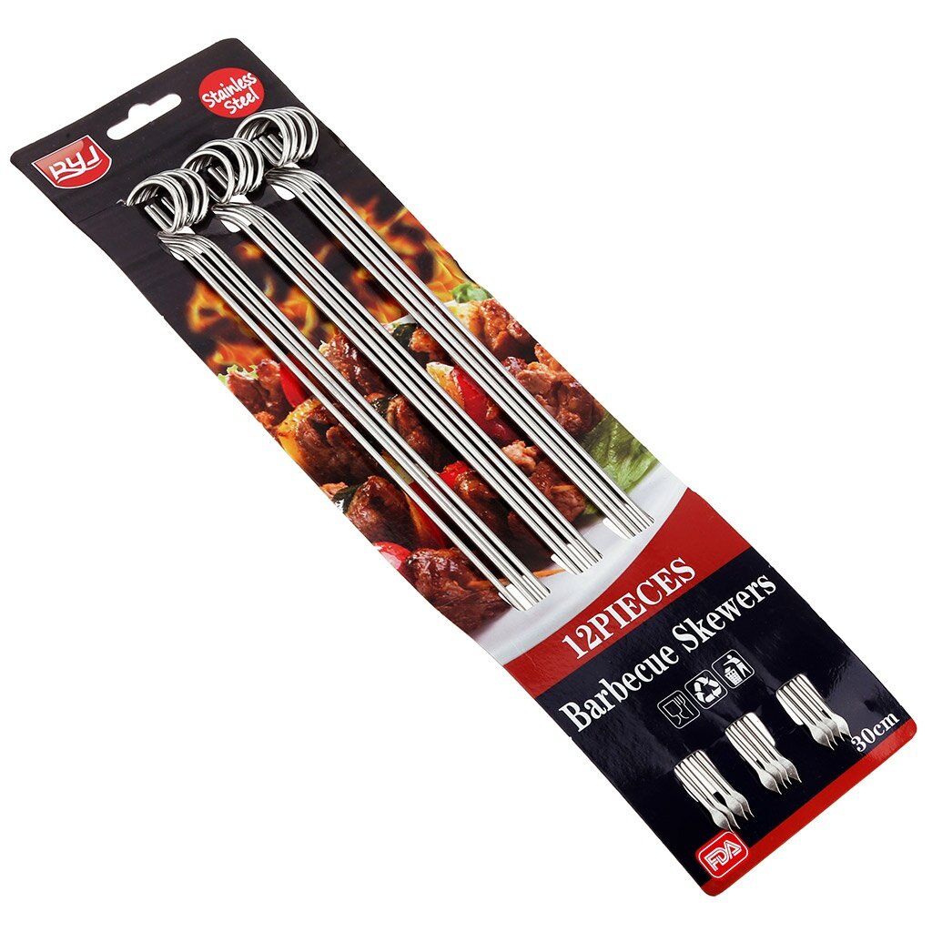 Набор шампуров-спиц КНР из нержавеющей стали, 30 см д2,5 см, набор 12 штук (AFY2111-1)