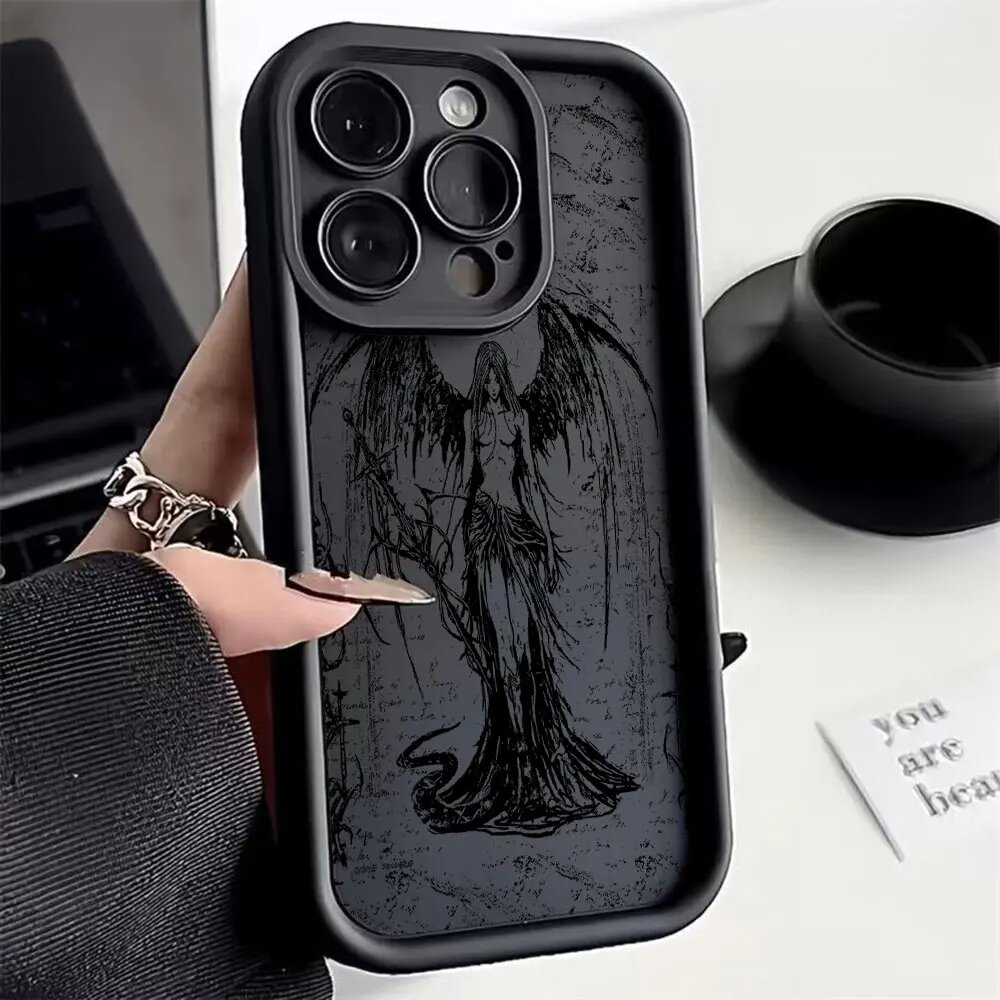 Черный чехол iPhone 15 Black Angel Death Demon
