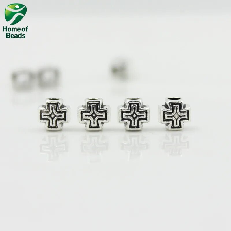 Серебряные бусины-кресты из цинкового сплава (50 шт.)