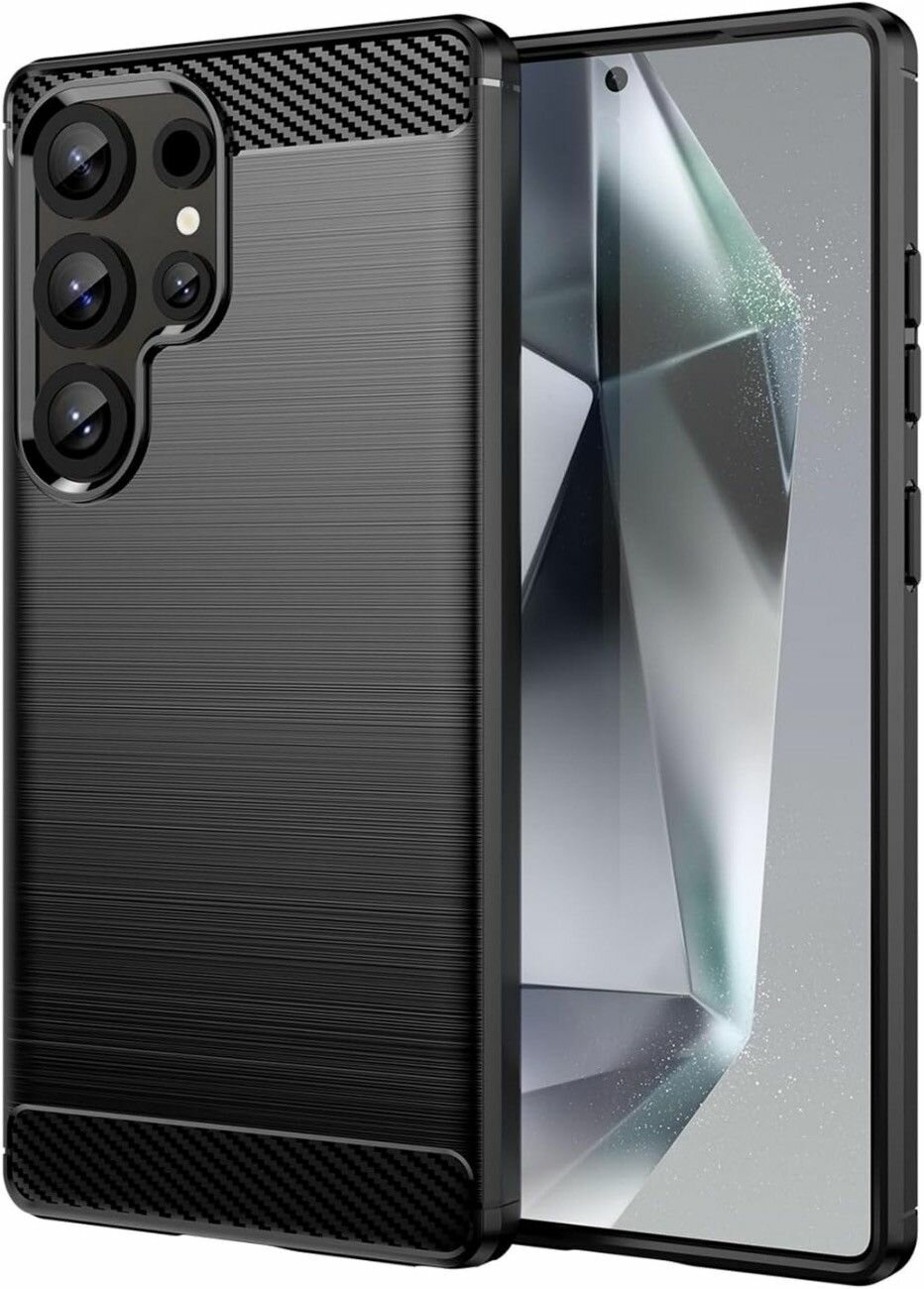 Чехол на Samsung Galaxy S25 Ultra силиконовый карбон сталь чёрный