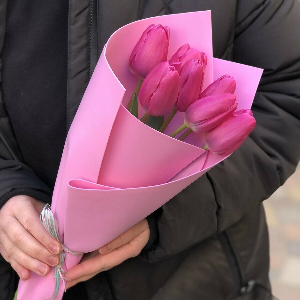 Букет из 7 розовых тюльпанов