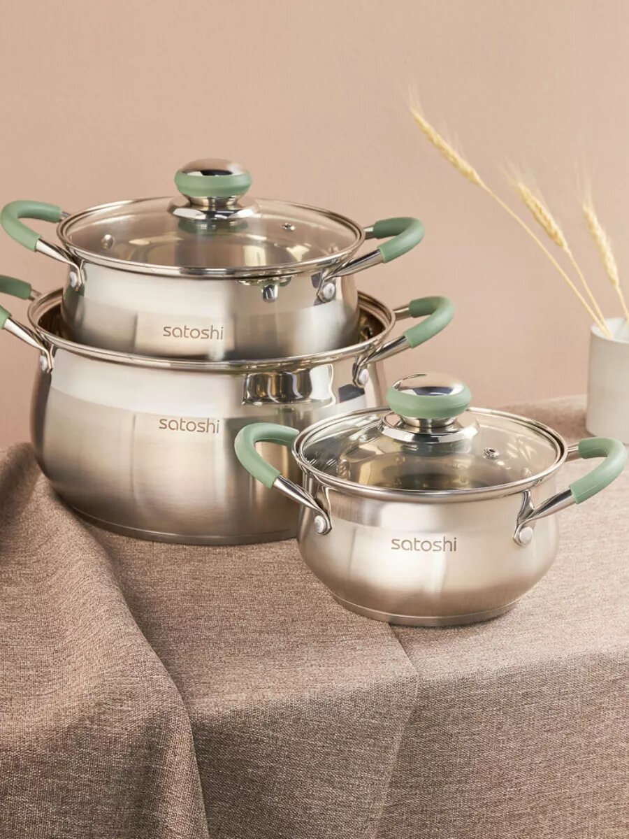 Набор кастрюль с крышками из нержавеющей стали, 6 предметов.